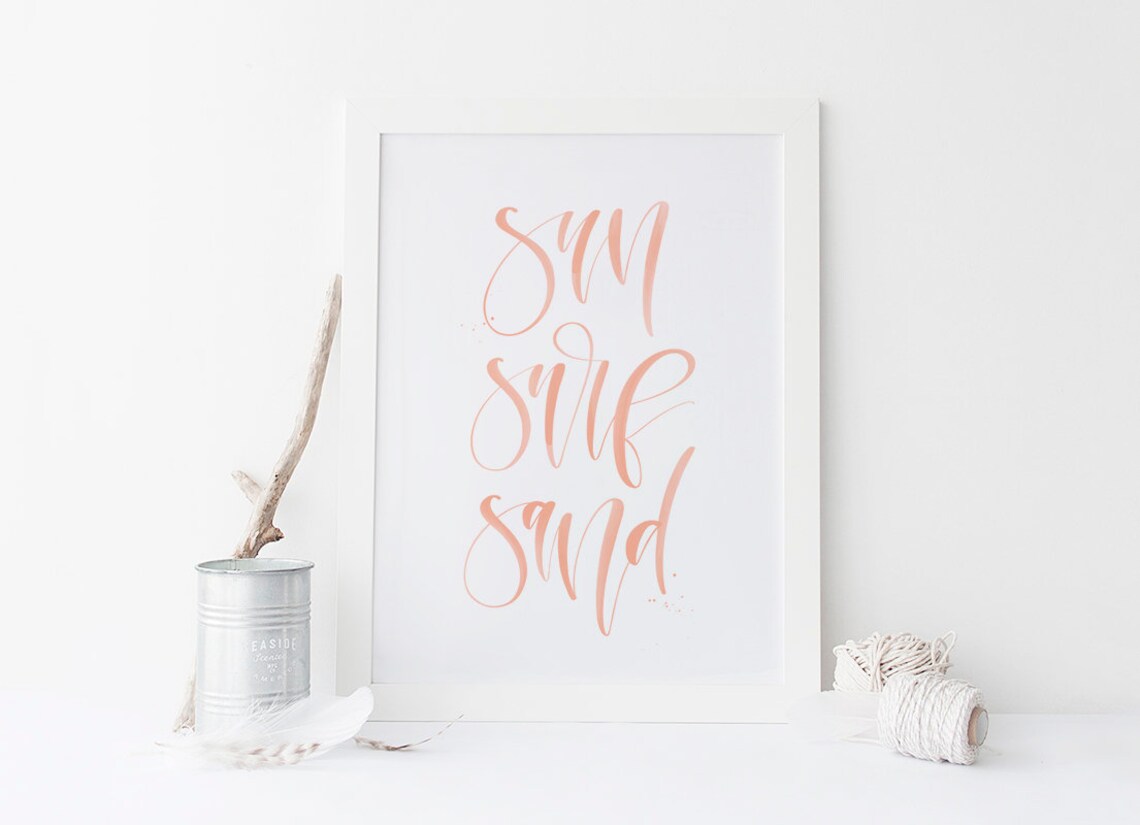 3 Colors Printable Handwritten Sun Surf Sand Artwork // Shore - Etsy