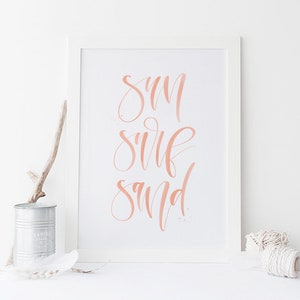3 Colors Printable Handwritten Sun Surf Sand Artwork // Shore - Etsy