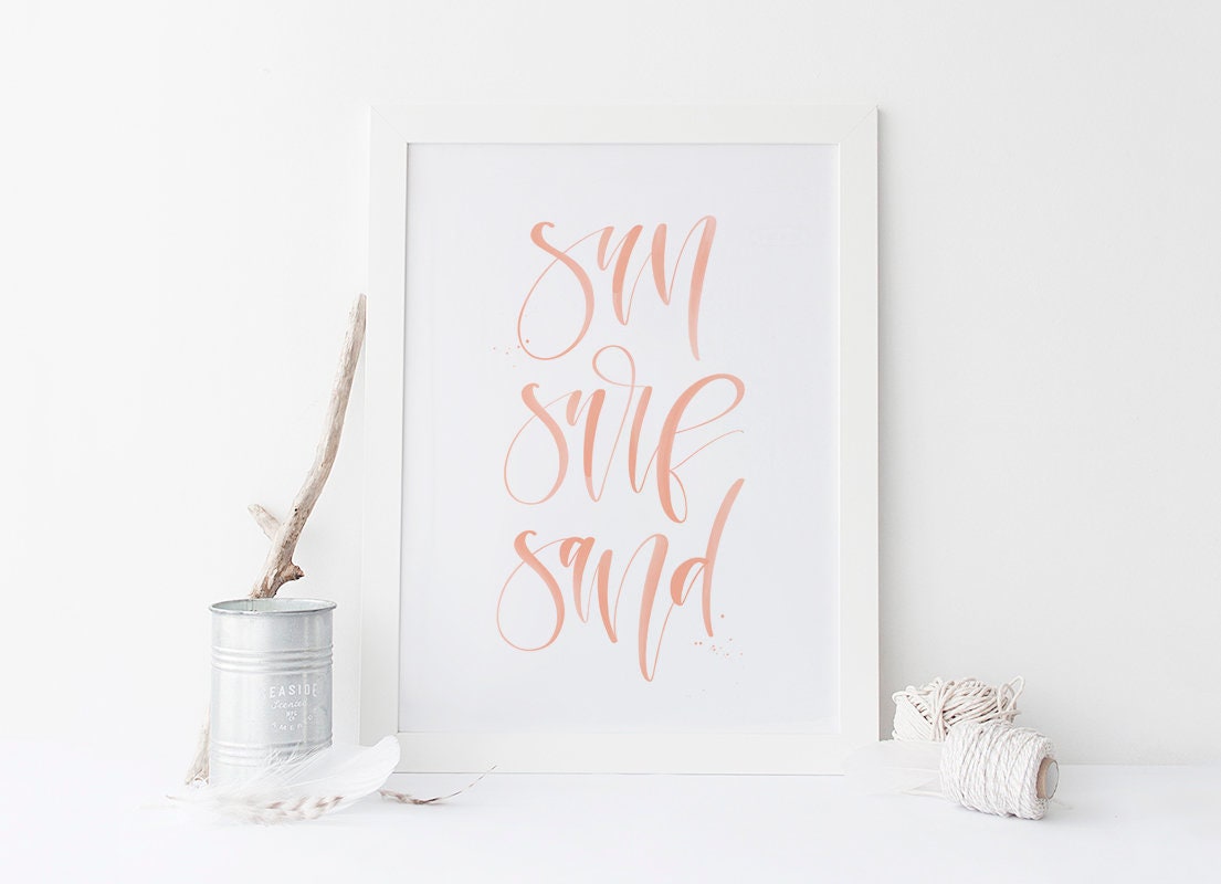3 Colors Printable Handwritten Sun Surf Sand Artwork // Shore - Etsy