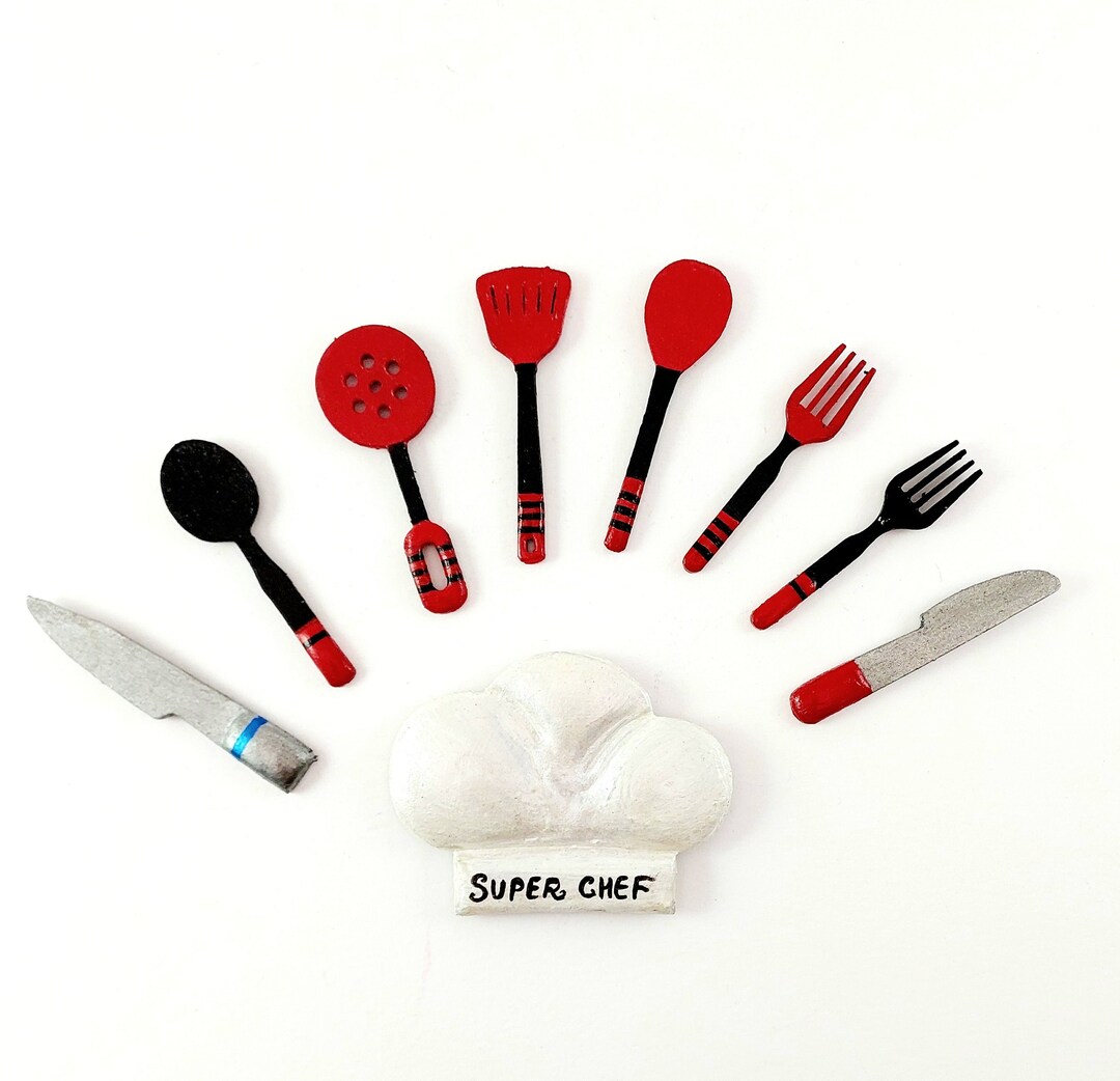 Miniature Chef Hat Cutlery Fridge Magnet Set of 9 Pcs,miniature Chef ...