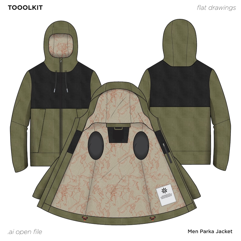 Men Parka Jacket Vector Mockup Pack Template Fashion Illustrator Tech ...