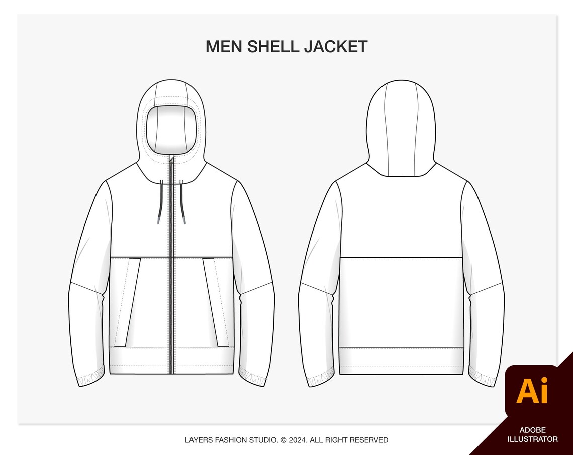 Men Parka Jacket Vector Mockup Pack Template Fashion Illustrator Tech ...