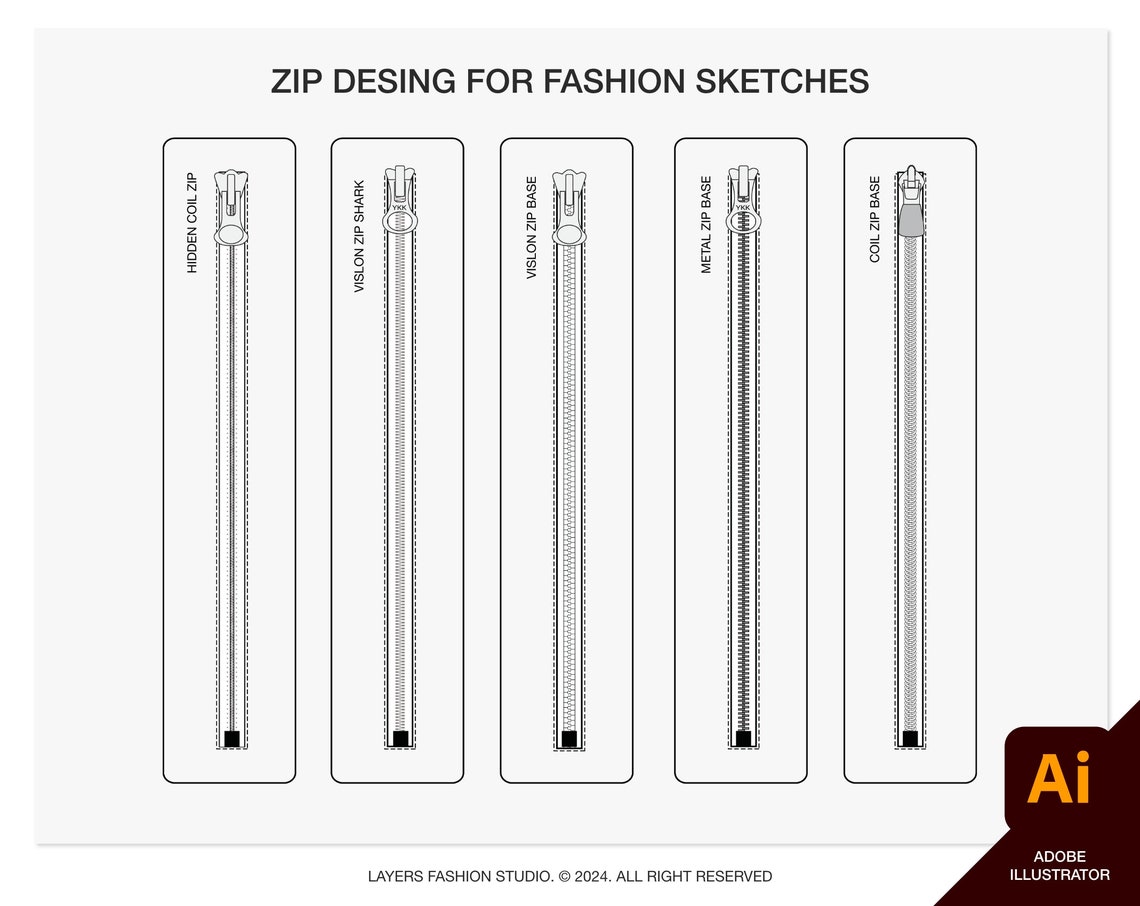 ZIP Pack Fashion Design Template Flat Sketch Technical Drawing ...