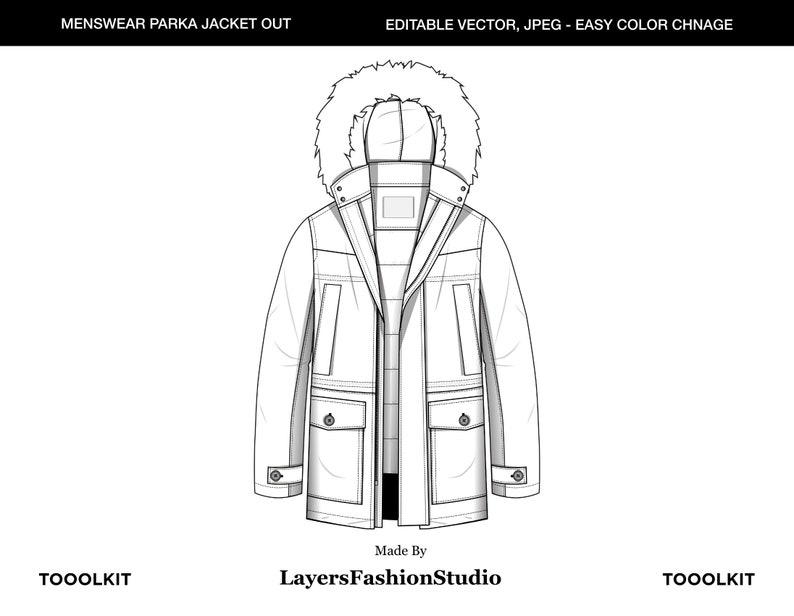 PARKA Vector Mockup Pack Template Fashion Illustrator Tech Pack ...