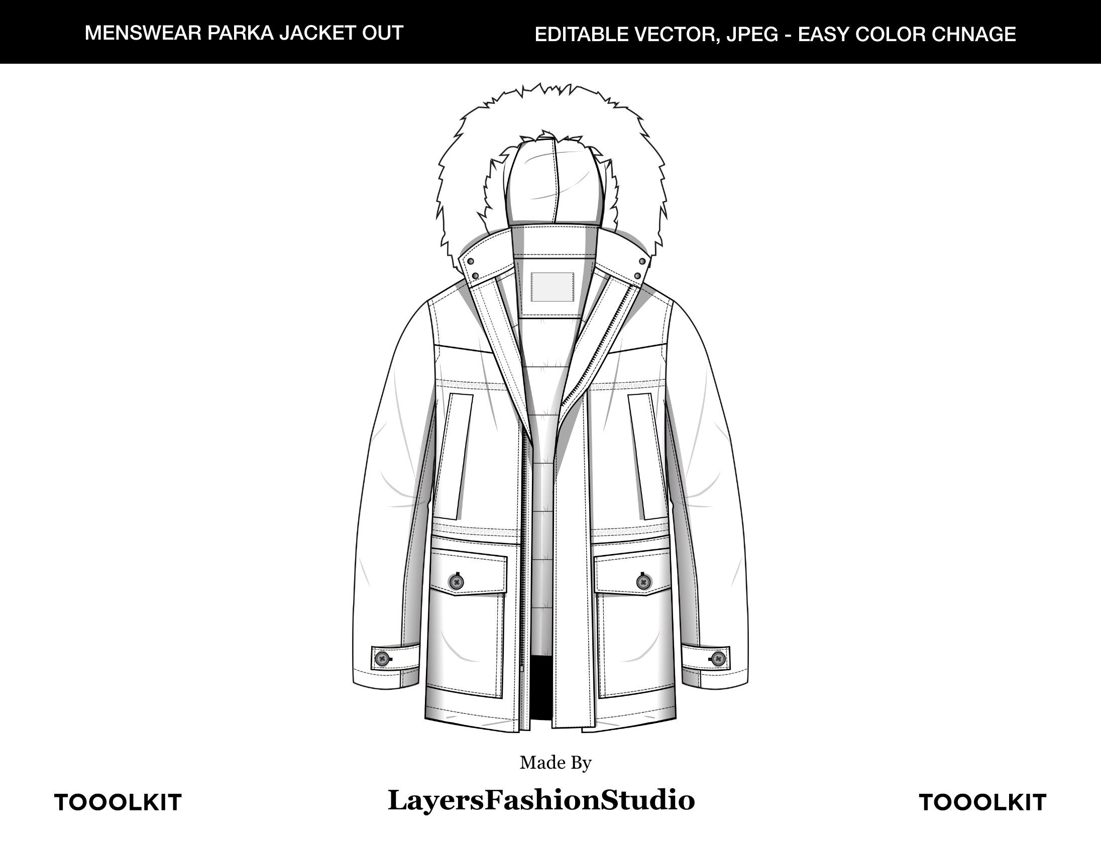 PARKA Vector Mockup Pack Template Fashion Illustrator Tech Pack ...