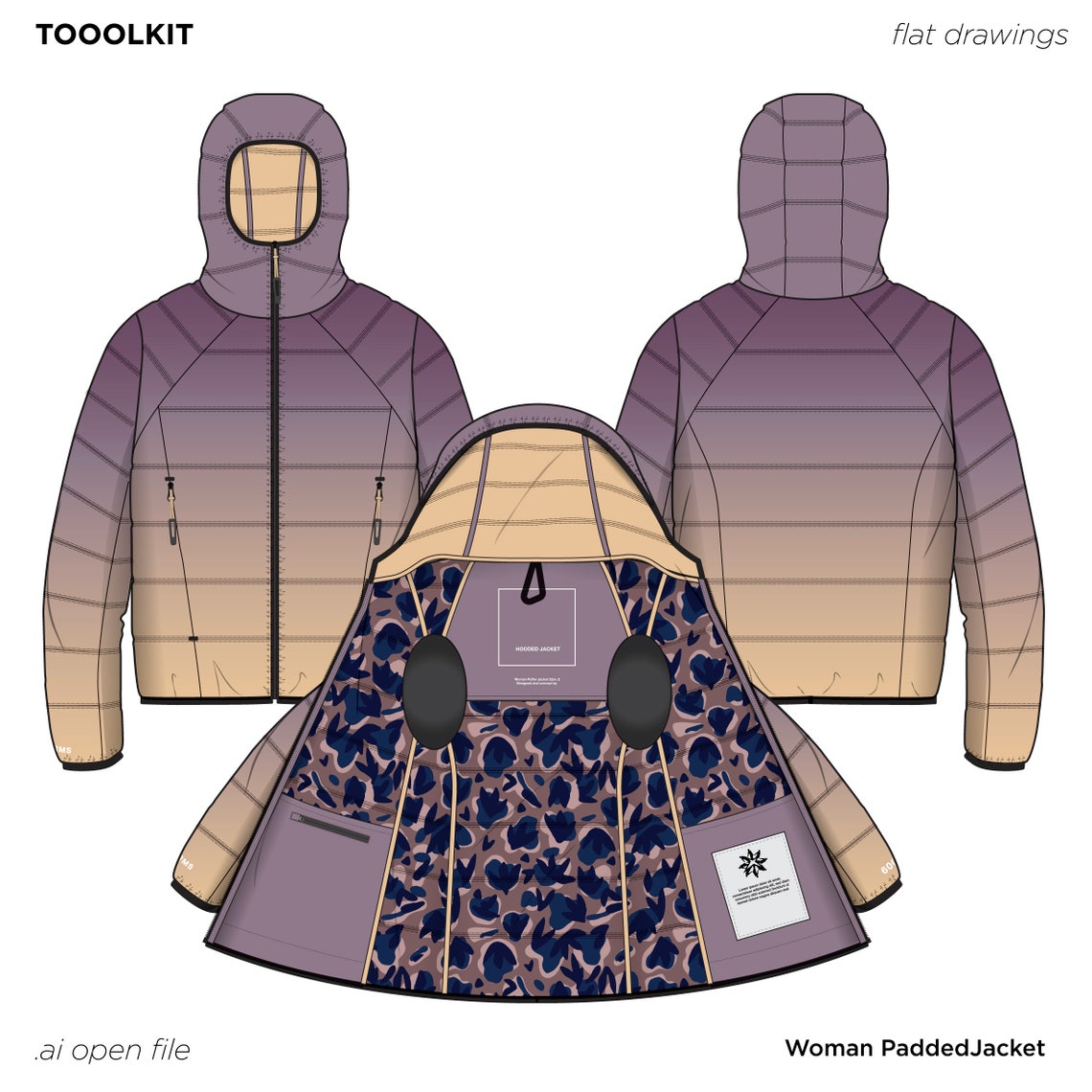 Woman Hooded Jacket Vector Mockup Pack Template Fashion Illustrator ...