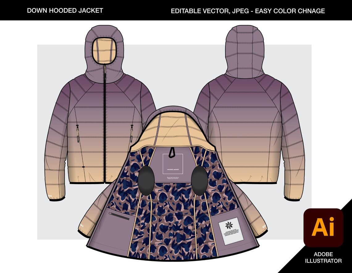 Woman Hooded Jacket Vector Mockup Pack Template Fashion Illustrator ...