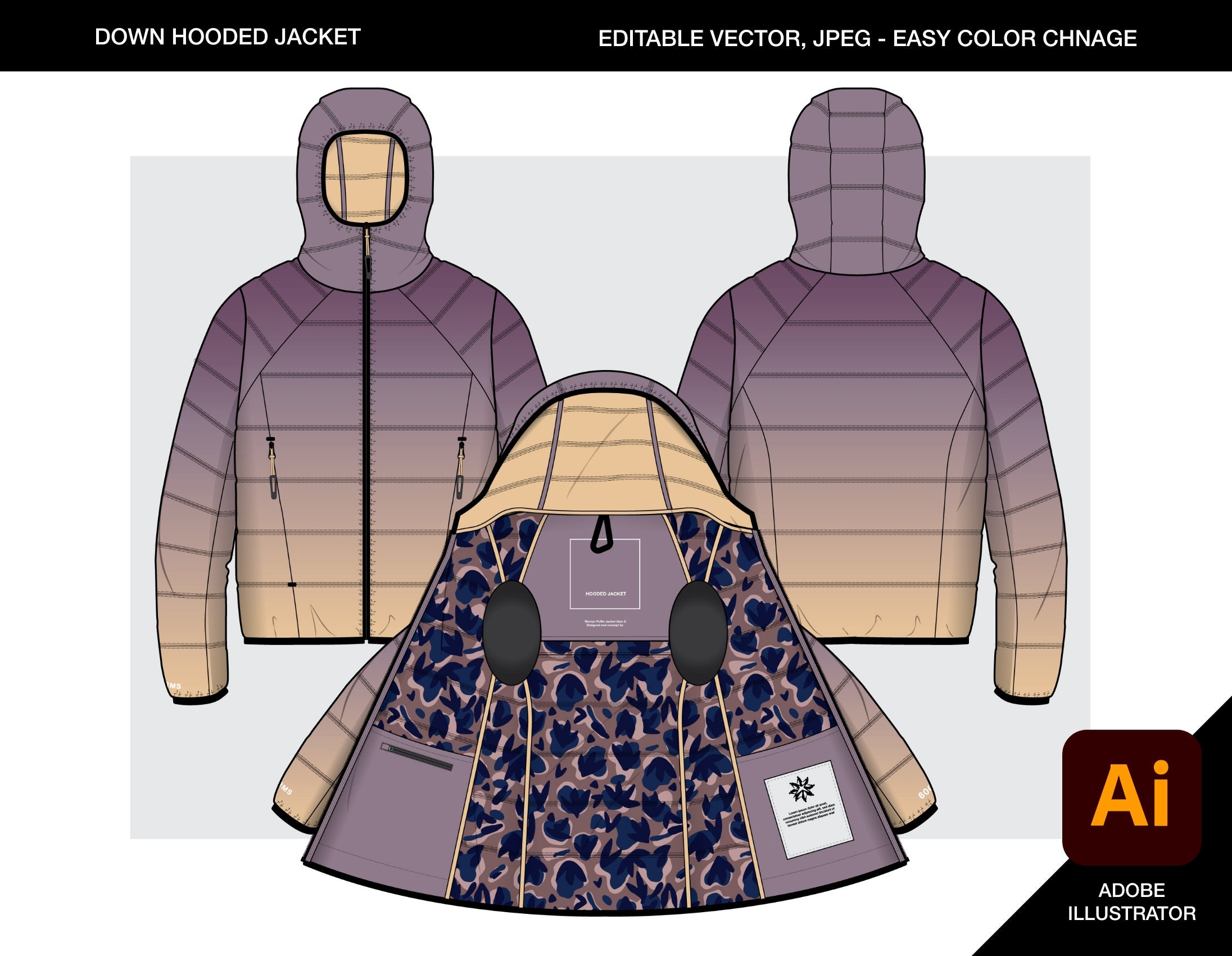 Woman Hooded Jacket Vector Mockup Pack Template Fashion Illustrator ...