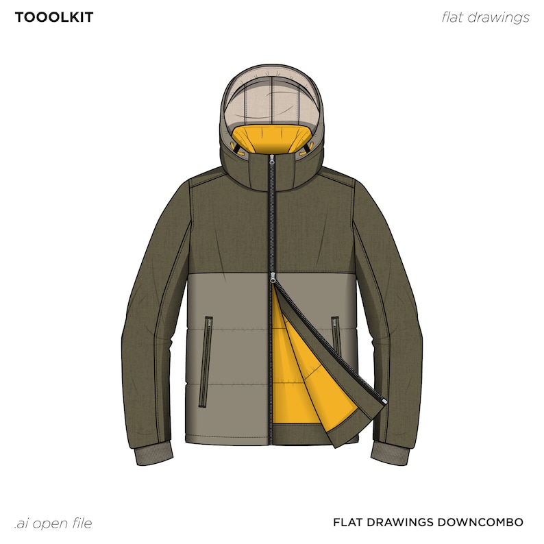 Down Jacket Vector Mockup Pack Template Fashion Illustrator Tech Pack ...