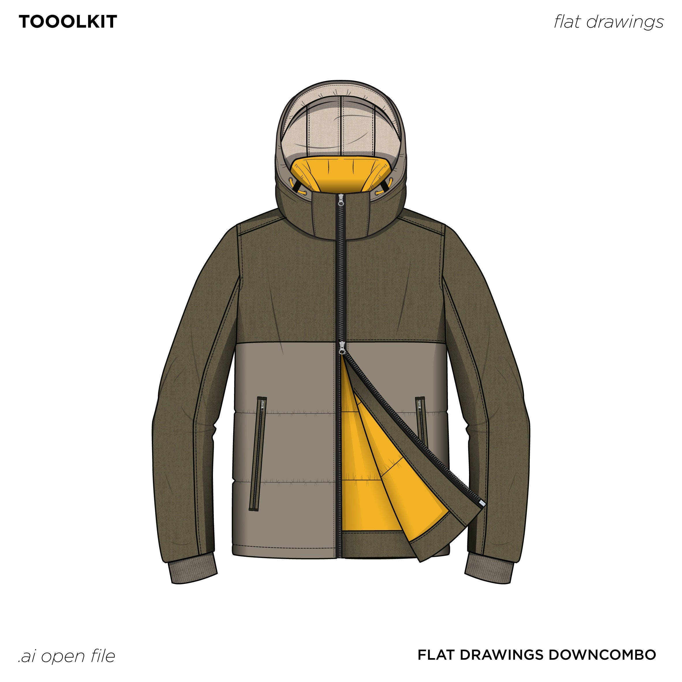 Down Jacket Vector Mockup Pack Template Fashion Illustrator Tech Pack ...
