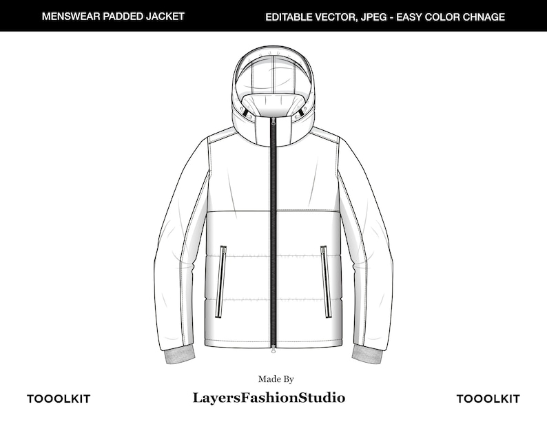 Down Jacket Vector Mockup Pack Template Fashion Illustrator Tech Pack ...
