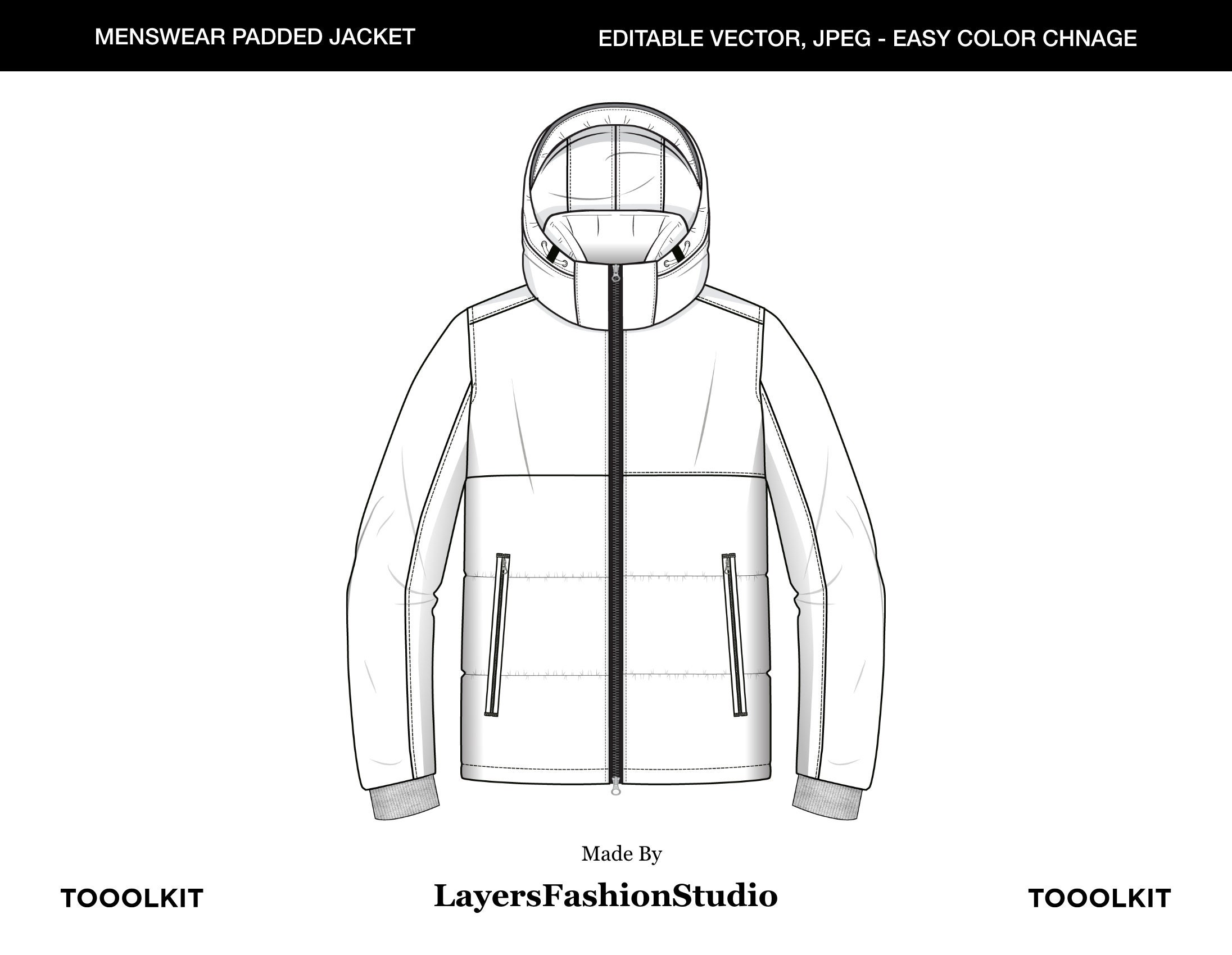 Down Jacket Vector Mockup Pack Template Fashion Illustrator Tech Pack ...
