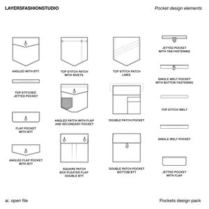 Pockets Pack Fashion Design Template - Flat Sketch Technical Drawing ...