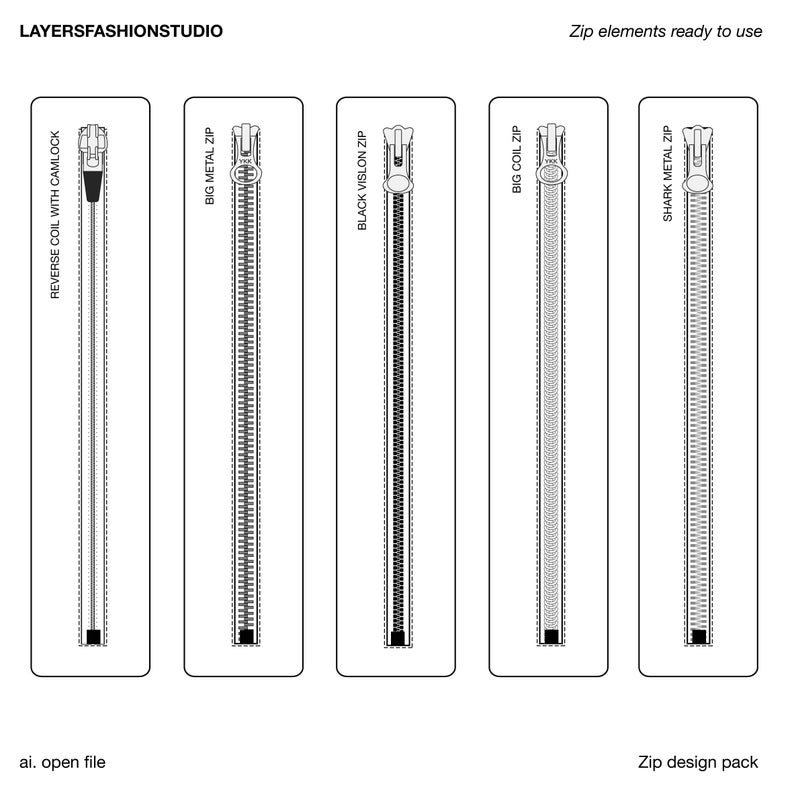 ZIP Pack Fashion Design Template - Flat Sketch Technical Drawing ...