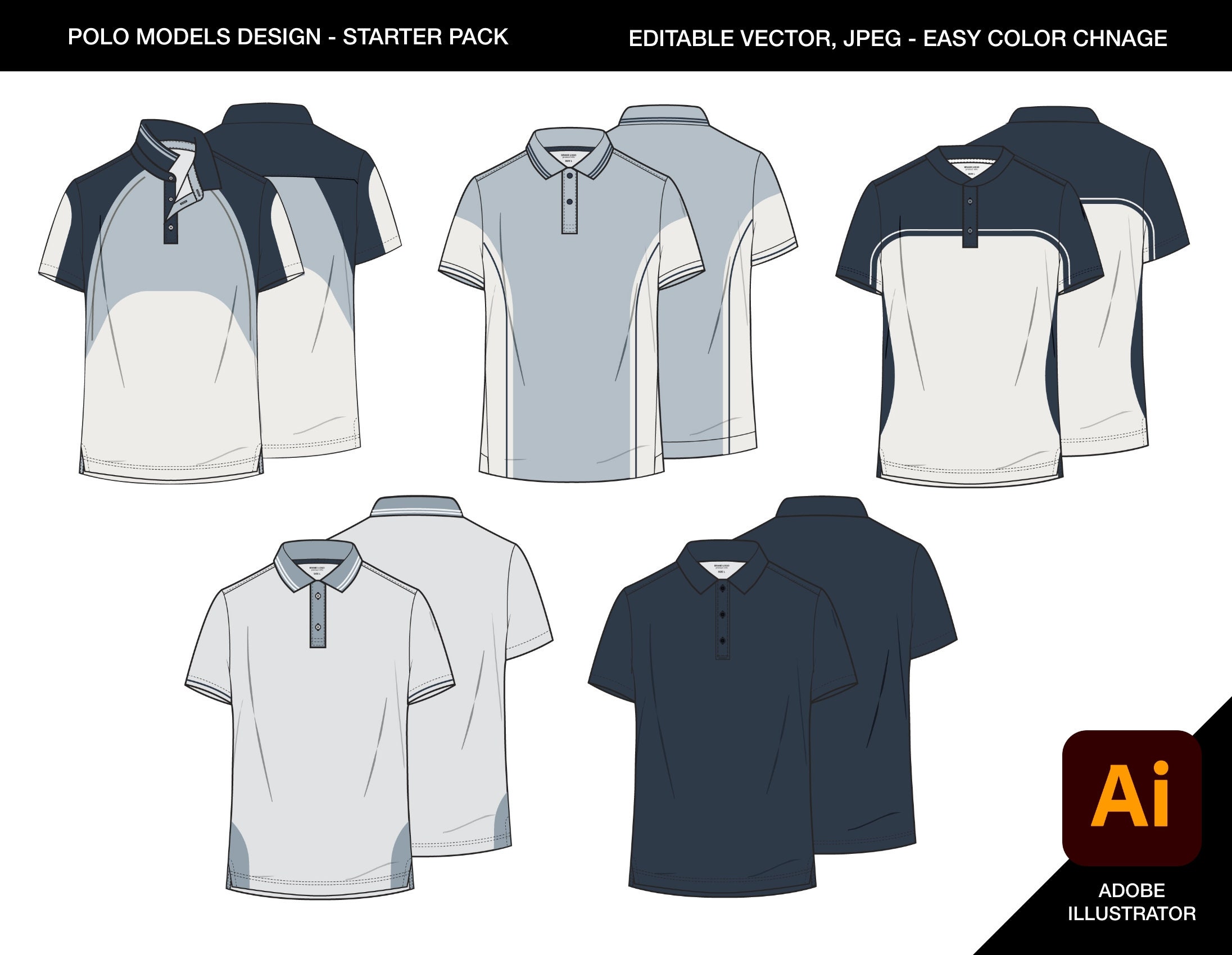 Polo Models Pack - Polo Sketches - Pack Template Fashion Illustrator ...