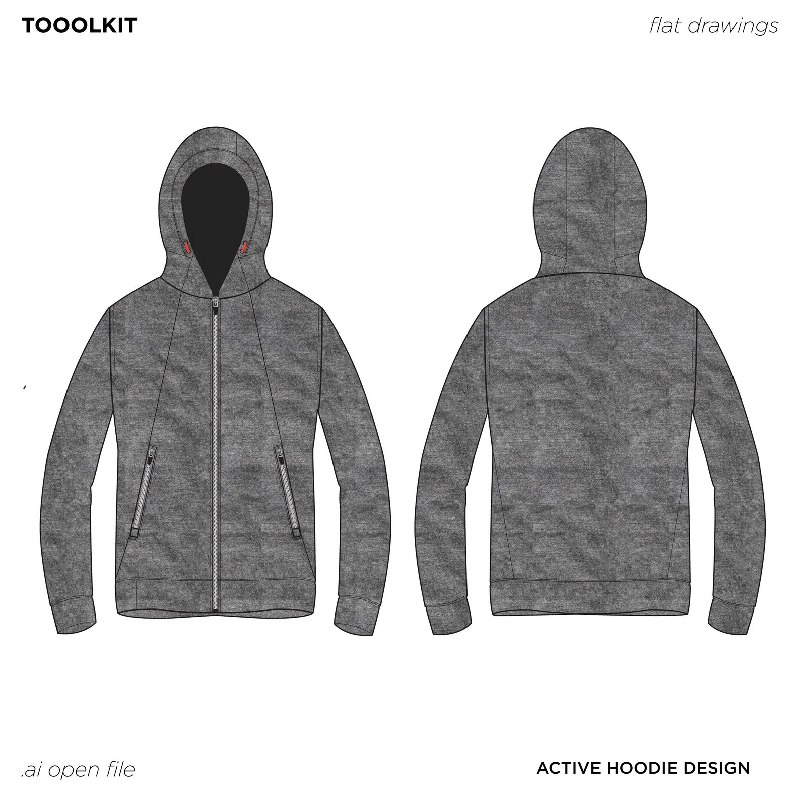 Active Hoodie Vector Mockup Pack Template Fashion Illustrator Tech Pack ...