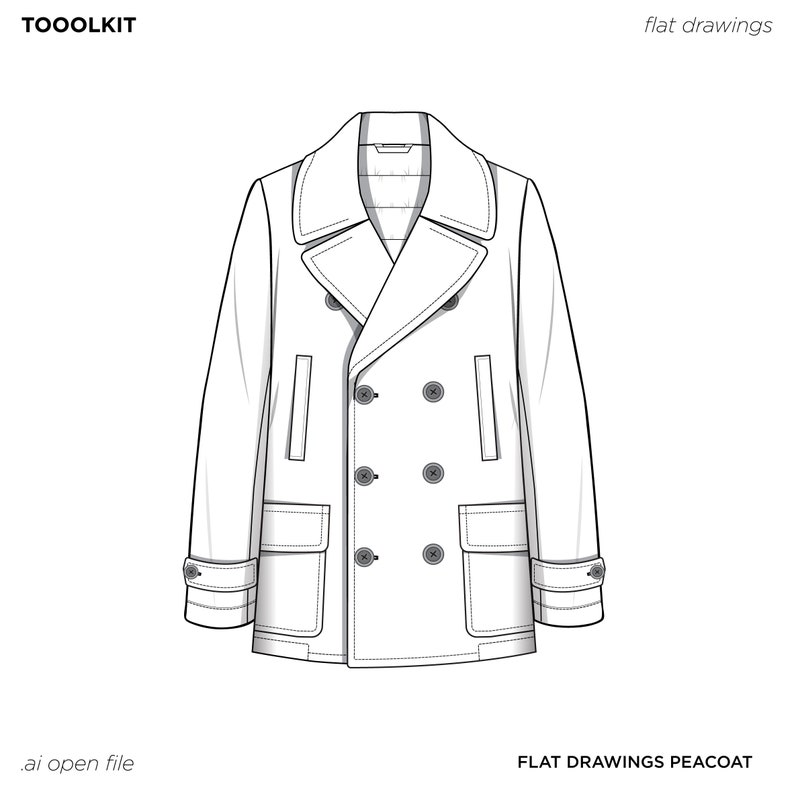 PEACOAT Fashion Flat Sketch - Schizzo Tecnico Di Moda - Coat Sketch ...