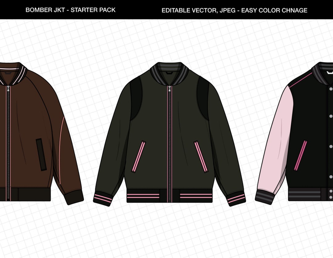 Bomber Starter Pack Models Design - Apparel Tech Drawings - 3 MODEL ...