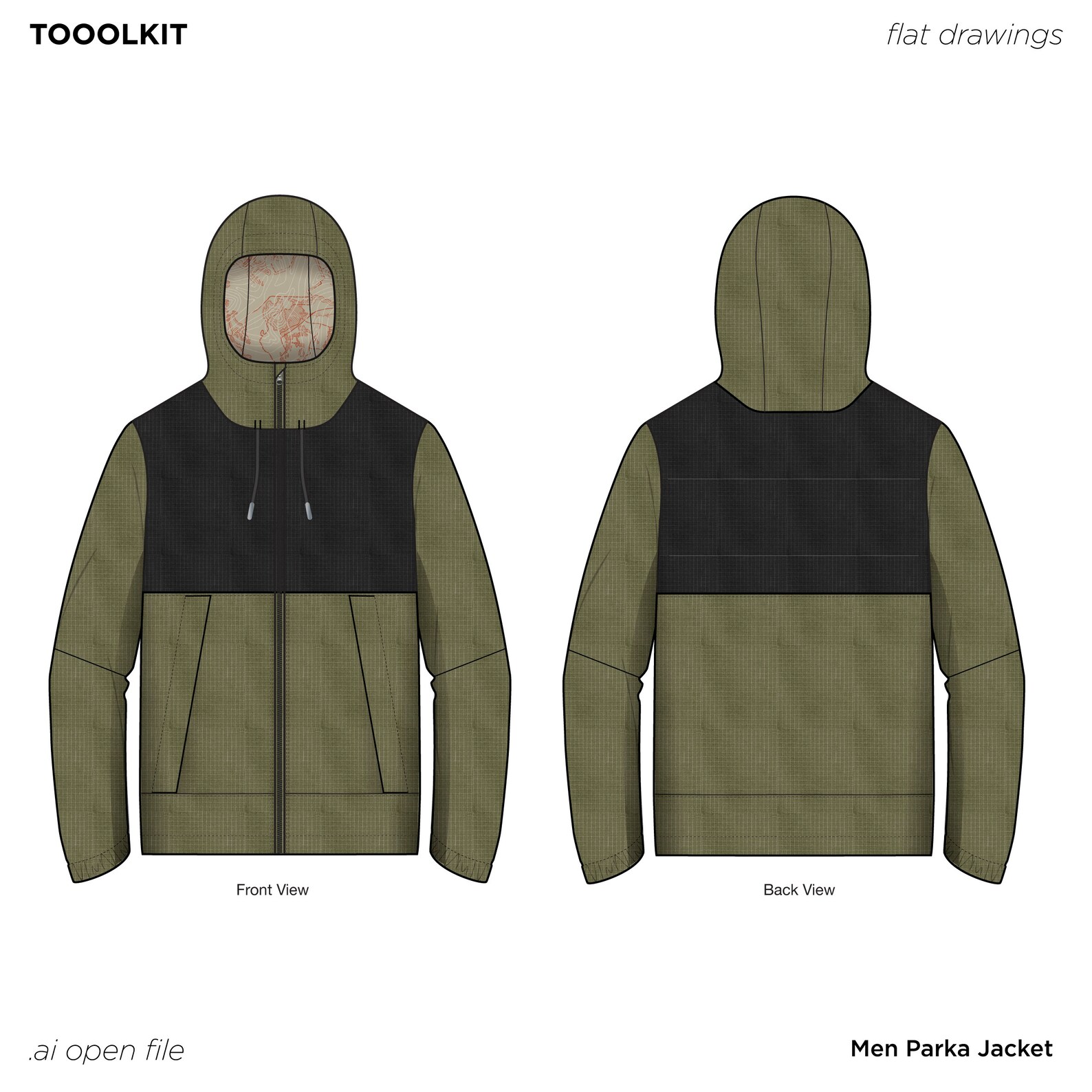 Men Parka Jacket Vector Mockup Pack Template Fashion Illustrator Tech ...