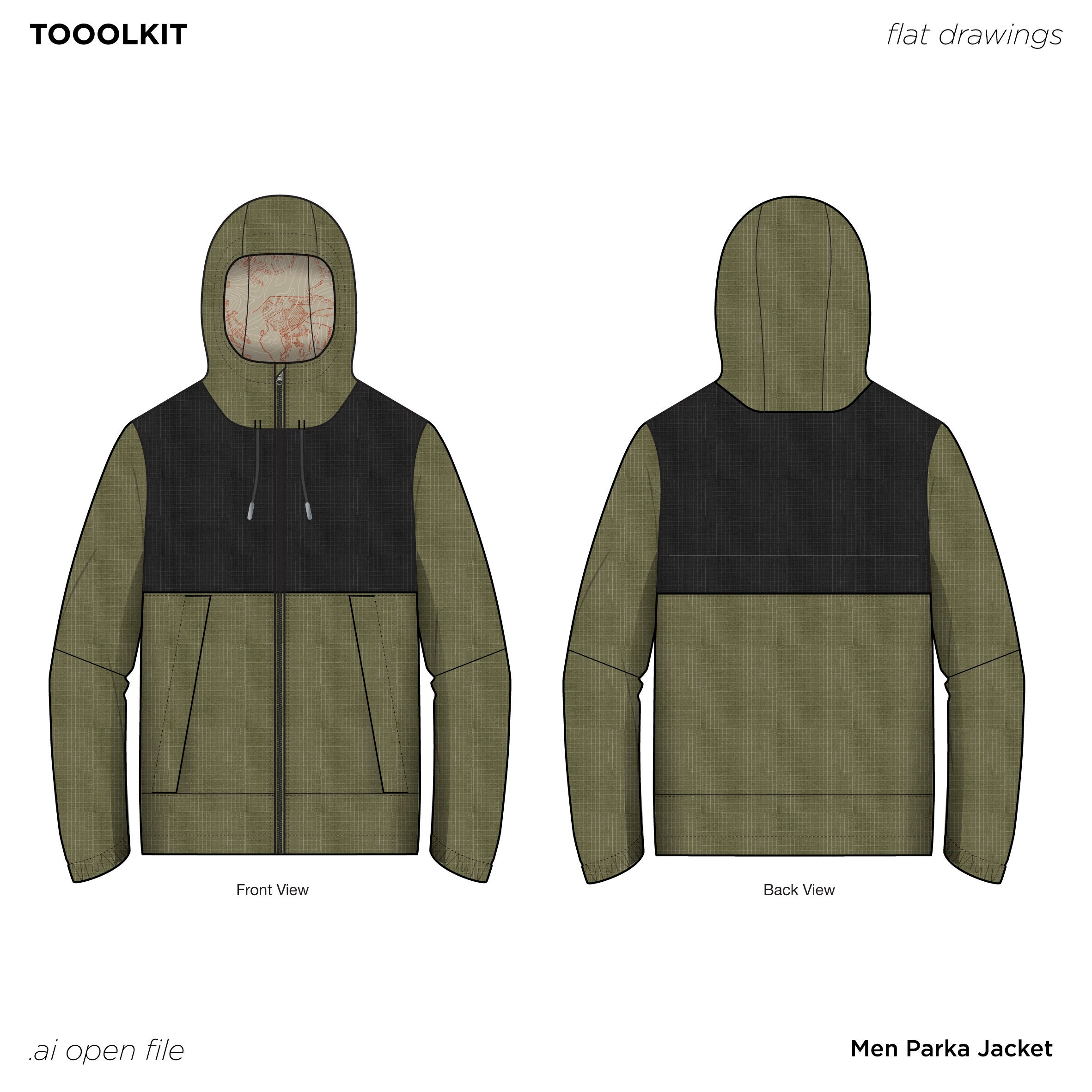 Men Parka Jacket Vector Mockup Pack Template Fashion Illustrator Tech ...
