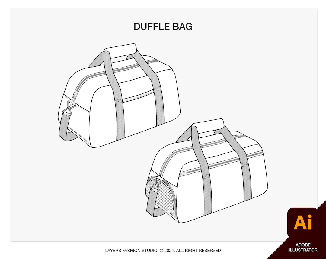 Duffle Bag Tech Pack Flat Sketch: Editable AI Vector (digital Download ...