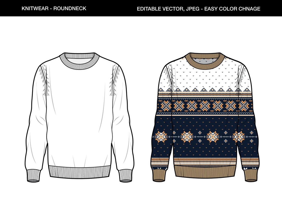 Knitwear Vector Mockup Pack Template Fashion Illustrator Tech Pack ...