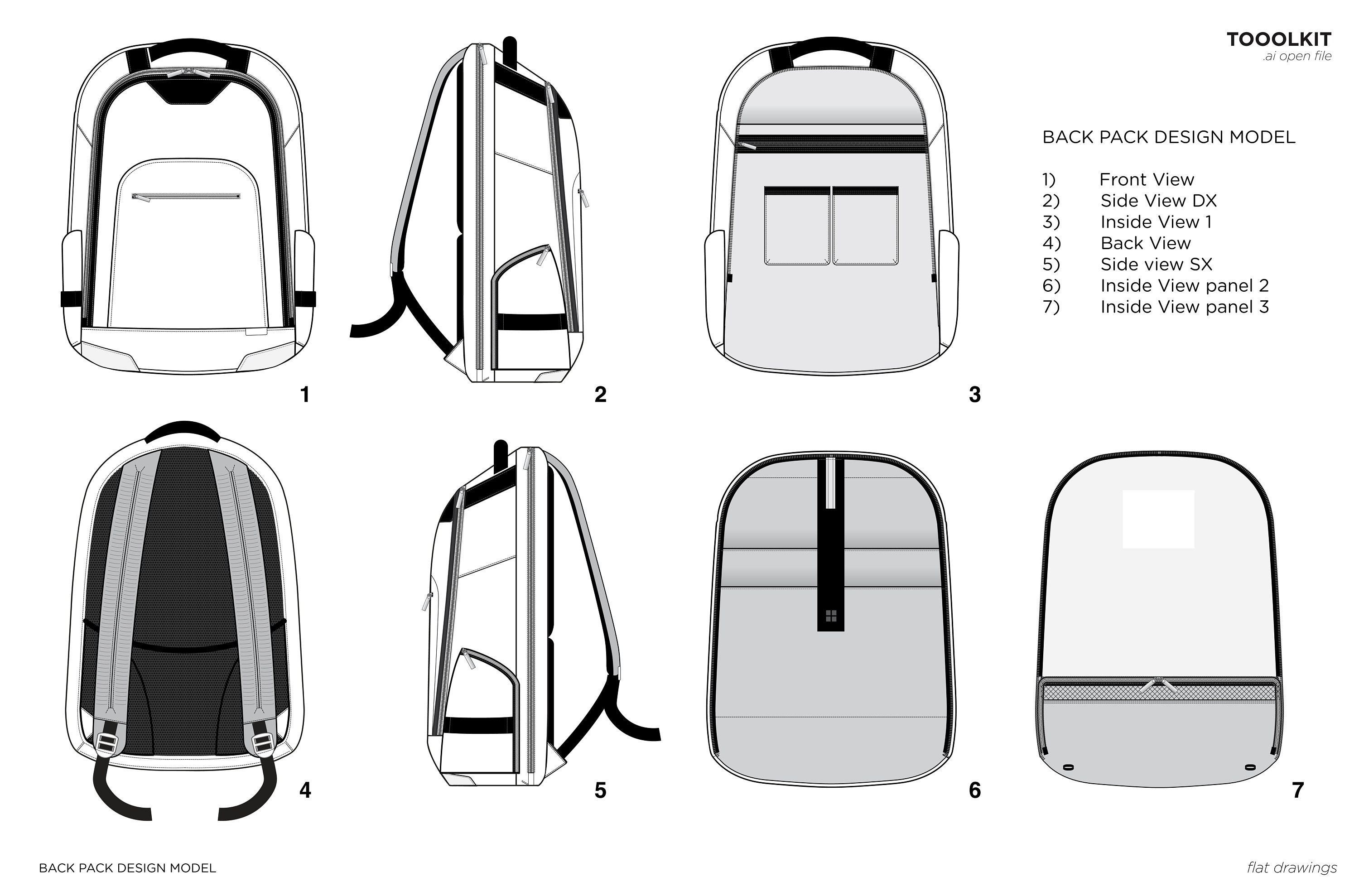 Backpack Outdoor Flat Drawings, Sketch Backpack, Complete View ...