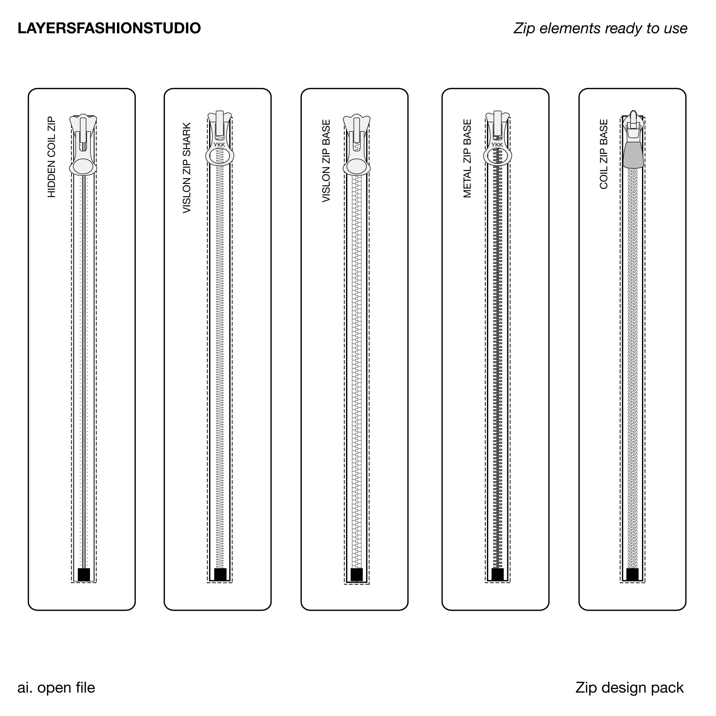 ZIP Pack Fashion Design Template - Flat Sketch Technical Drawing ...