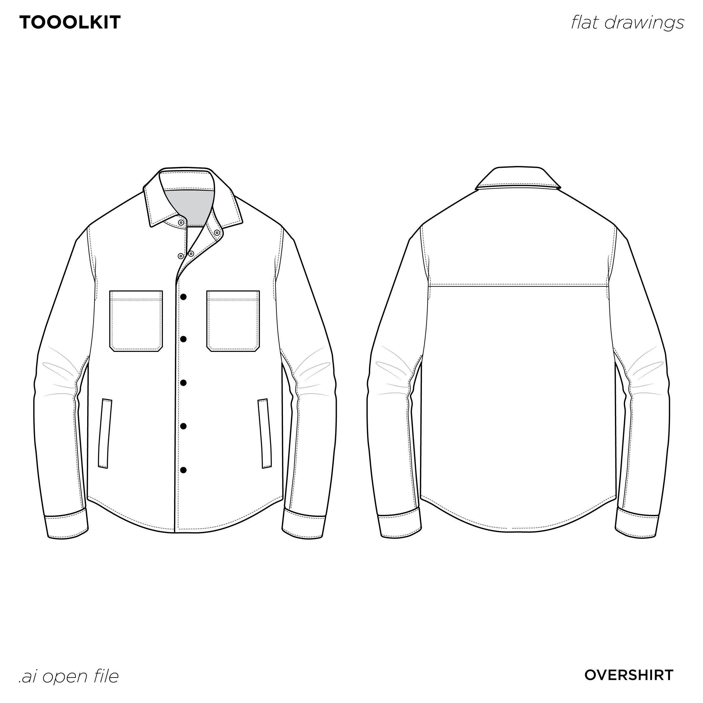 Overshirt Vector Mockup: Fashion Illustrator Tech Pack (AI, JPEG) - Etsy