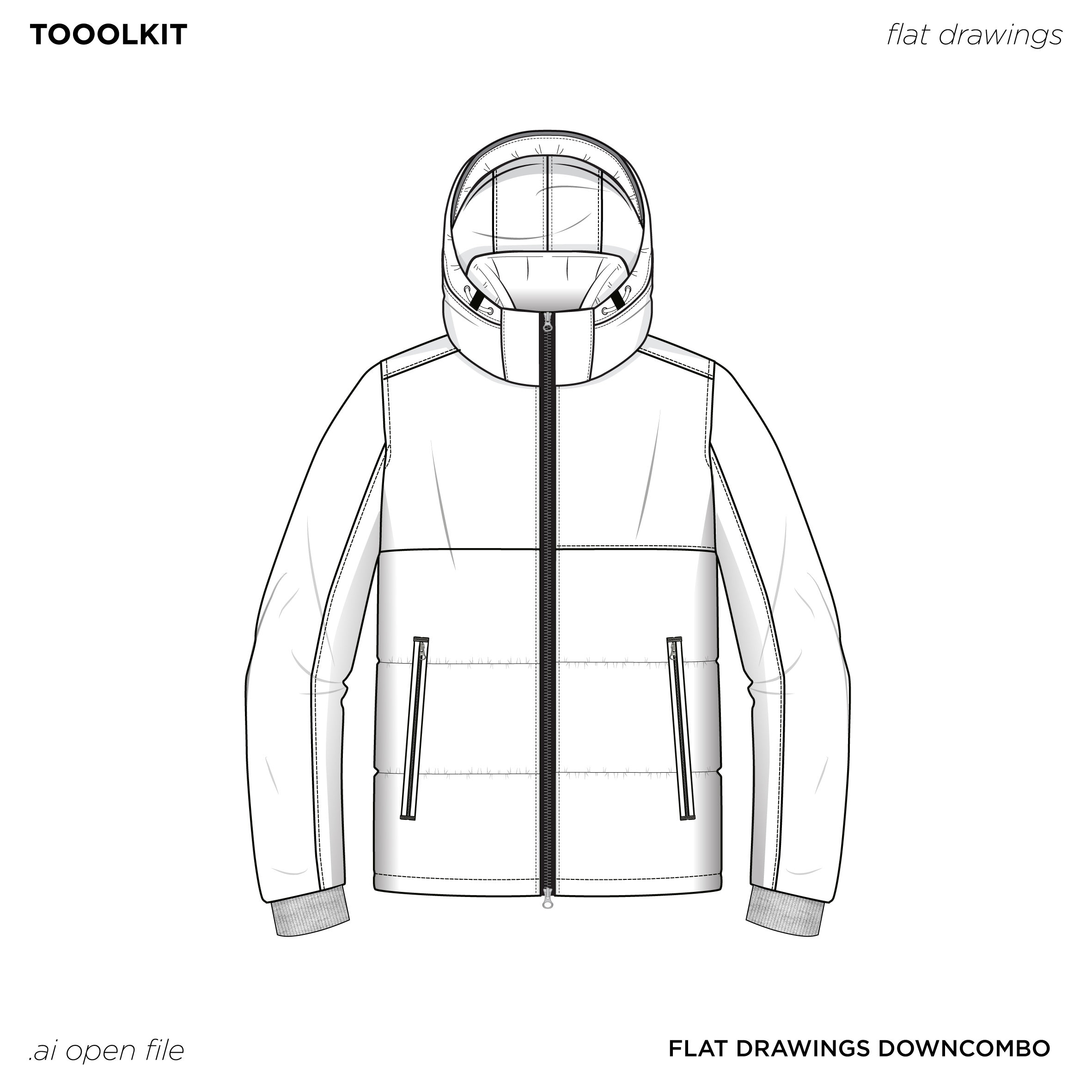 Down Jacket Vector Mockup Pack Template Fashion Illustrator Tech Pack ...