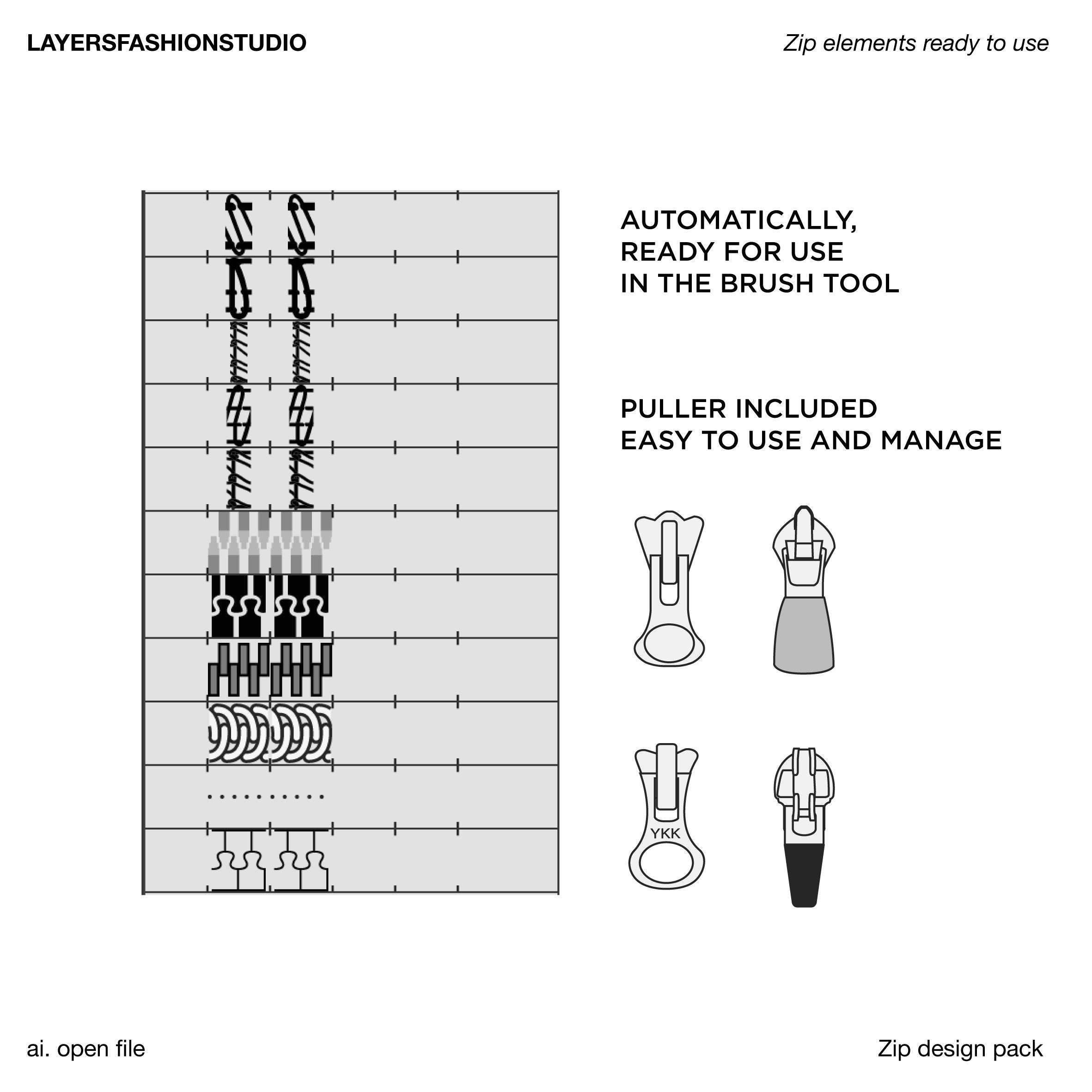 ZIP Pack Fashion Design Template Flat Sketch Technical Drawing ...