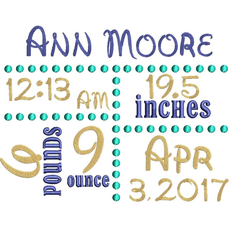 Birth Announcement Embroidery Design - Etsy