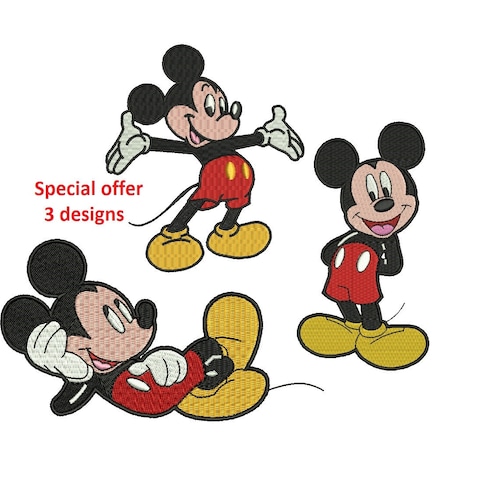 Mickey Mouse Embroidery Design 3 Designs Instant Download - Etsy