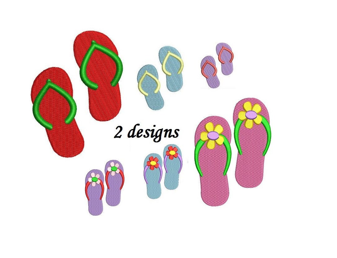 Flip Flops Embroidery Design - 2 Designs Multiple Sizes Instant ...