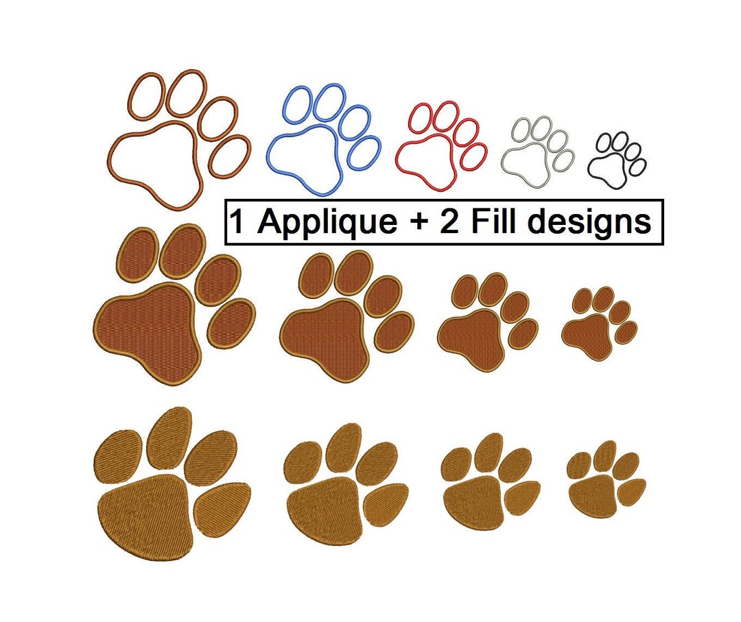 Digital Download PAW Print Design - Applique + 2 X Fill Designs Total 3 ...