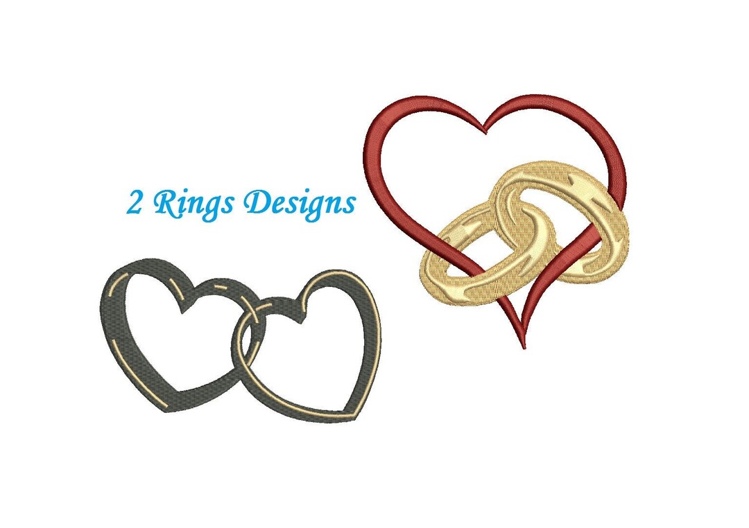 Wedding Ring Embroidery Design - 2 Designs - Heart Rings Embroidery ...