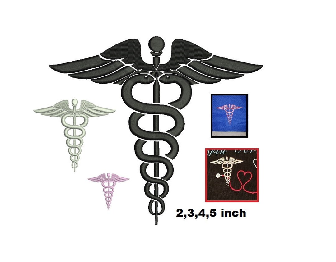 Medical Caduceus Embroidery Design - 3 Design Sizes Machine Embroidery ...