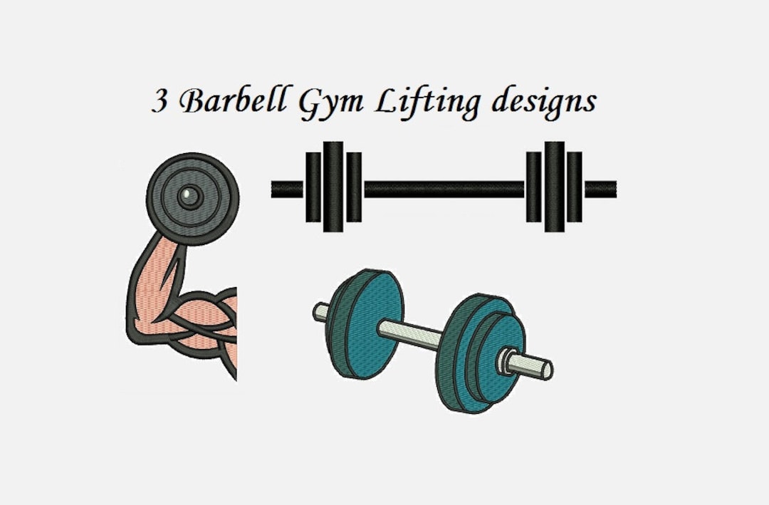 Barbell Embroidery Design - 2 Sizes Instant Download - Dumbbells ...