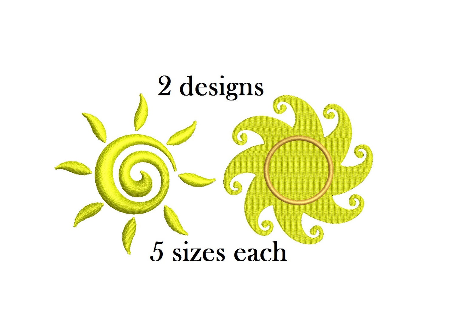 Sun Embroidery Design - 2 Designs 5 Sizes Each Instant Download - Etsy