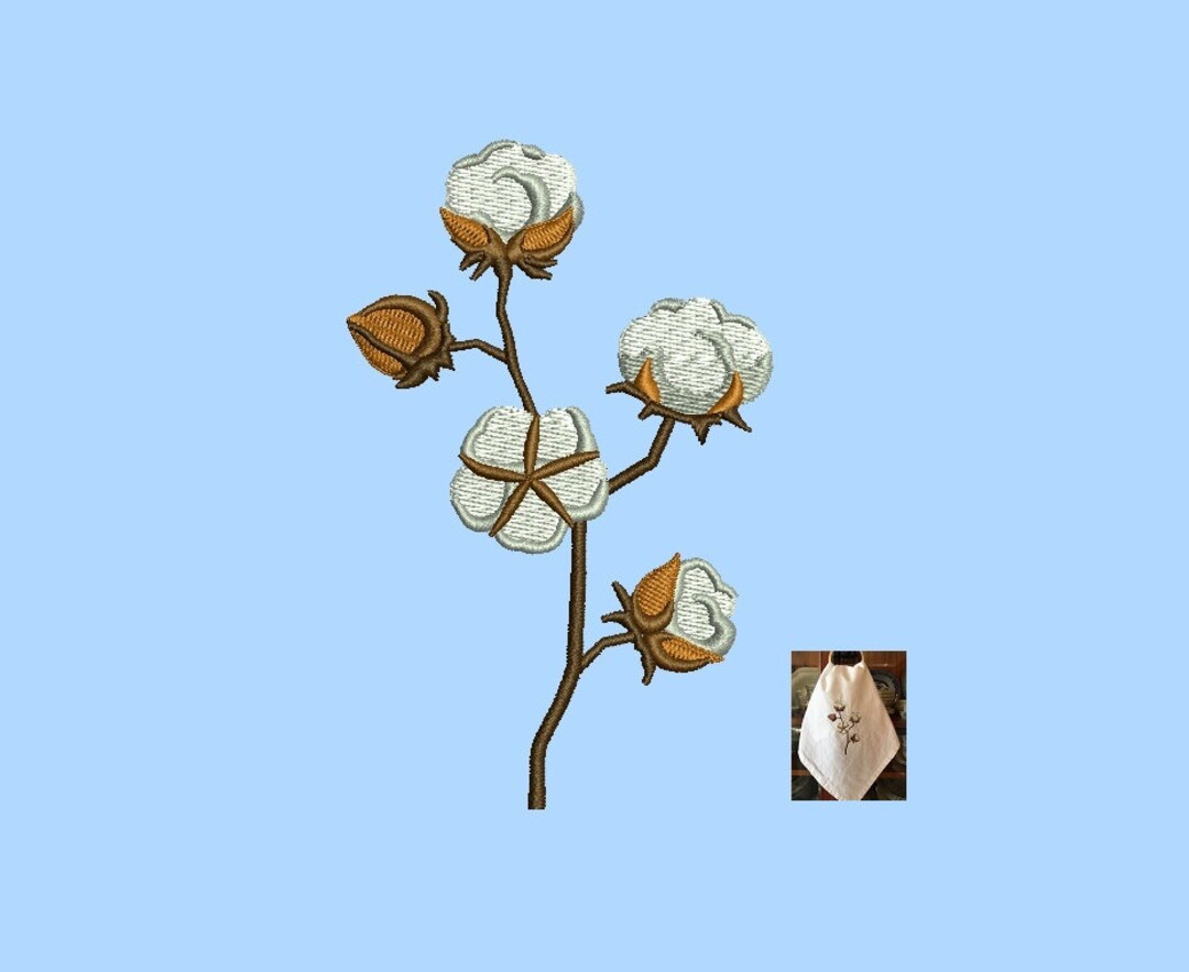 Cotton Branches Embroidery Design - 3,4,5,6 Inch Size - Machine ...