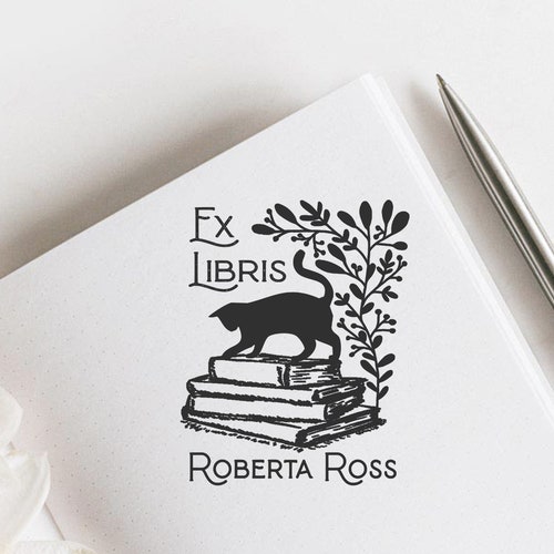 Elegant and Cute CAT in ART DECO Style. Personalised Ex Libris | Etsy
