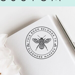 Bee Round Custom Ex Libris Stamp, Bee Custom Library Stamp, Book Stamp ...