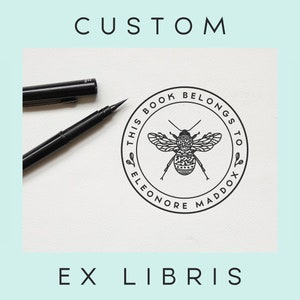 Bee Round Custom Ex Libris Stamp, Bee Custom Library Stamp, Book Stamp ...