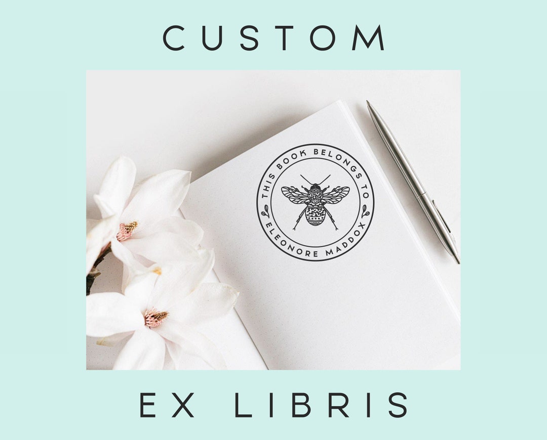 Bee Round Custom Ex Libris Stamp, Bee Custom Library Stamp, Book Stamp ...