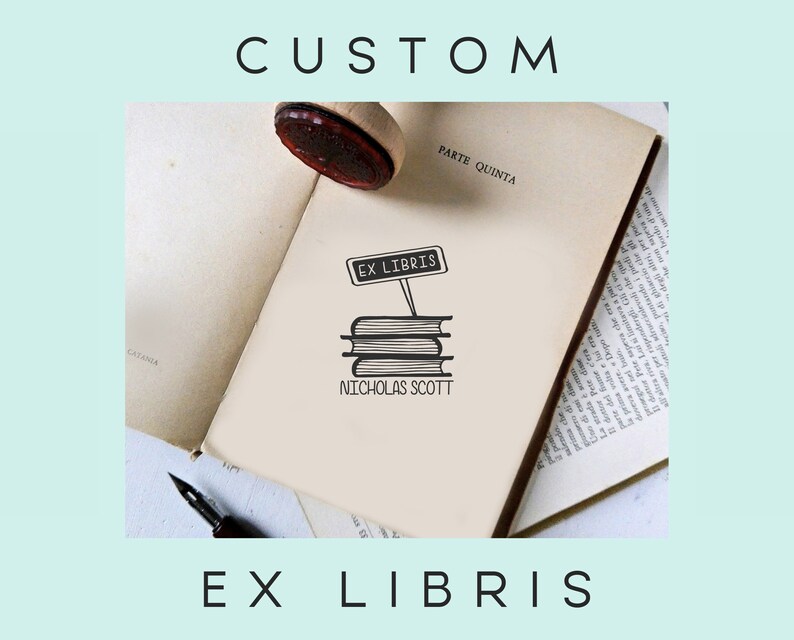 Libros Custom Ex Libris Stamp Hand Drawn Libris Stamp Modern - Etsy España