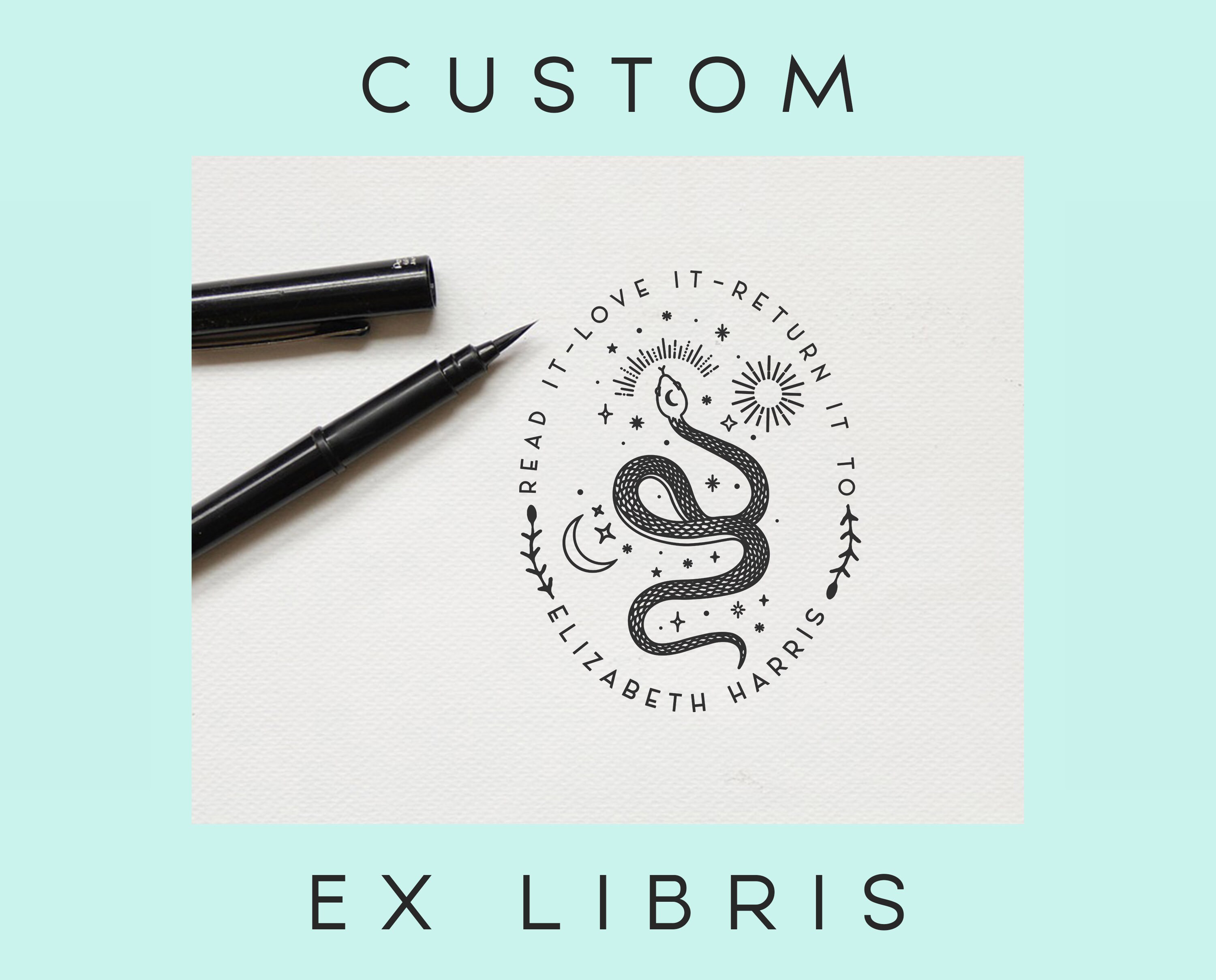 Mystical Snake Custom Ex Libris Snake and Planets Ex Libris - Etsy