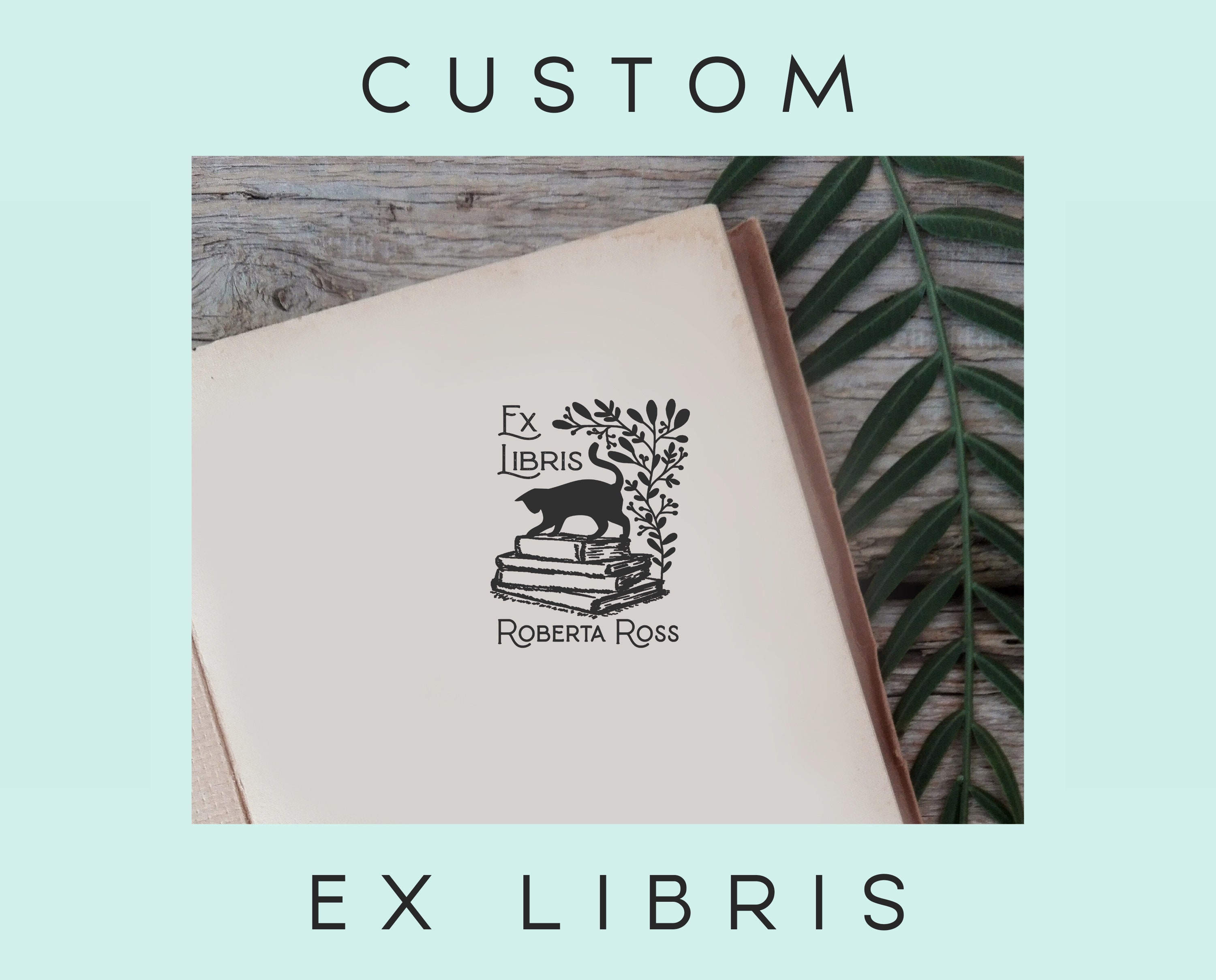 Cat on the Books Custom Ex Libris Stamp Black Cat Bookplate - Etsy