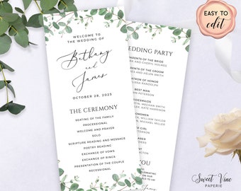 Wedding Program Template, Blue Floral Double Sided Wedding Program ...