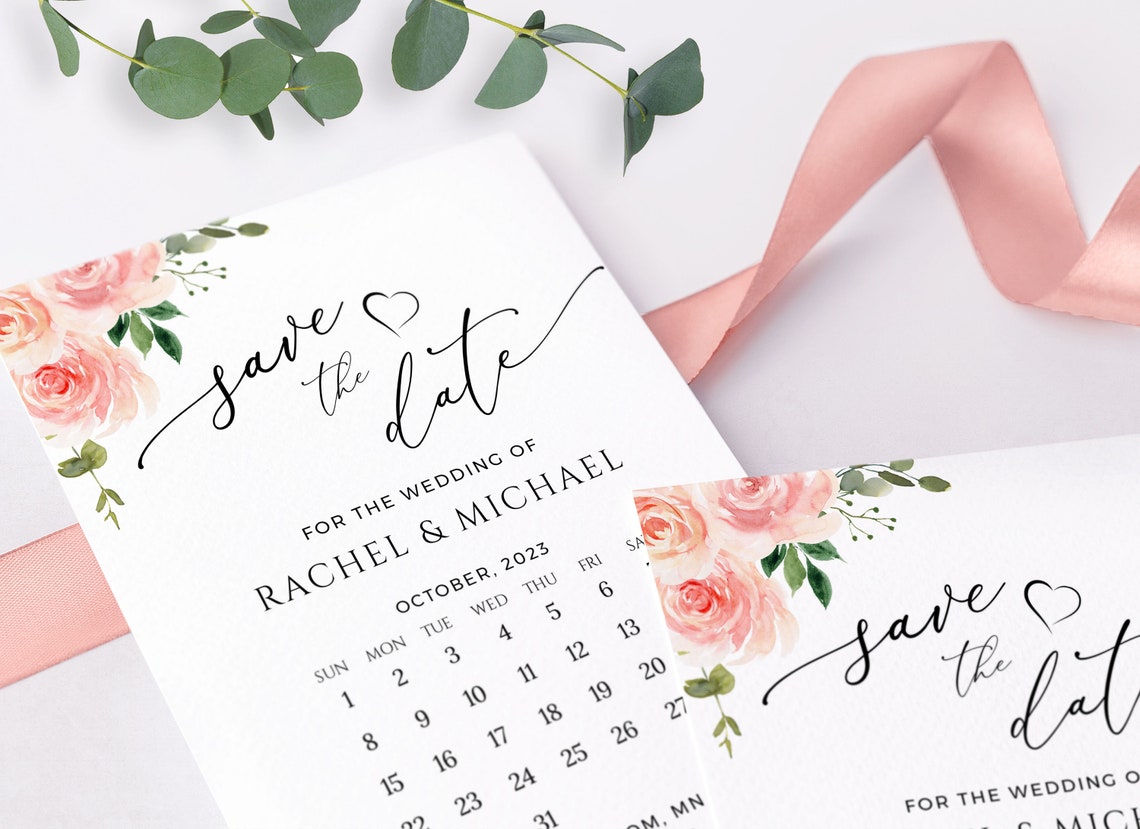 Blush Pink Save the Date Template Calendar Save the Date | Etsy