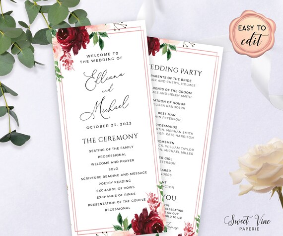 Outline Two Sided Wedding Programs